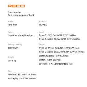 ᐈ Recci RPB-W27 Magsafe Uyumlu Type-C ve Lightning Kablolu Powerbank 20W 10.000MAH recci27 ...