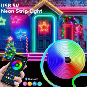 ᐈ İşıq diodlu hörüklər, 5V USB RGB neon, 5m, Bluetooth, APP və TV üçün ...
