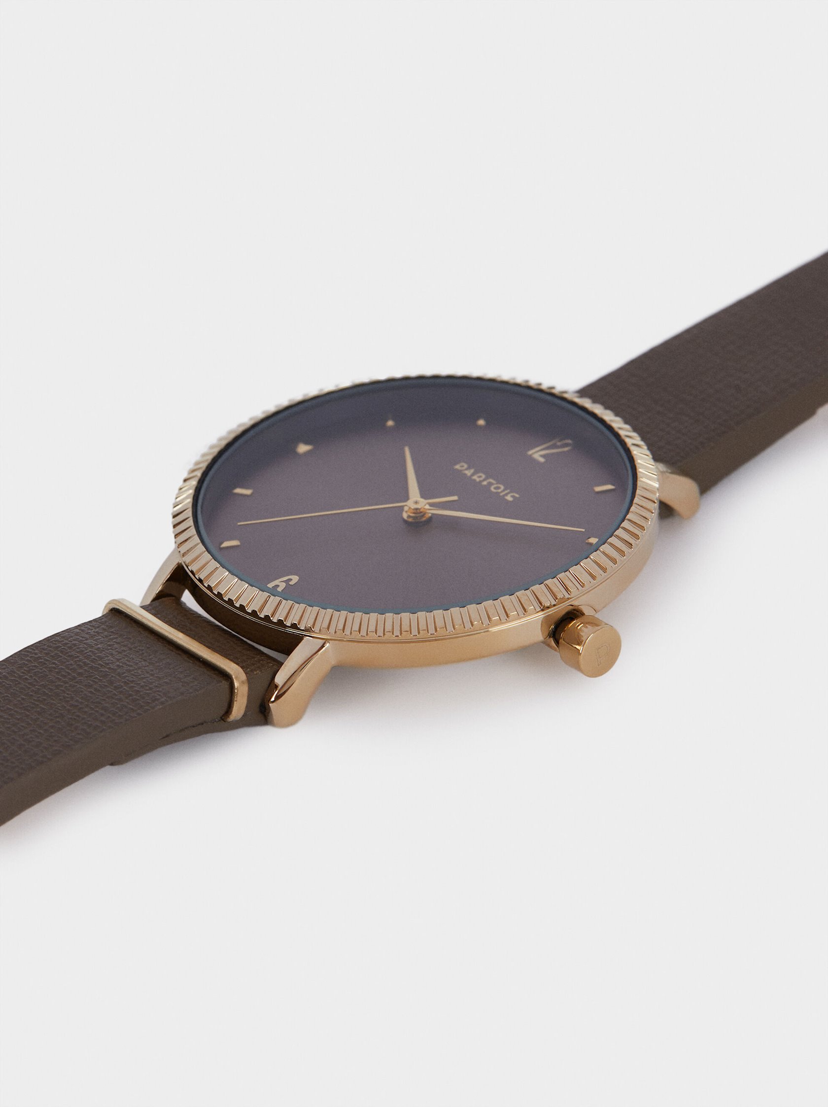 Наручные часы Parfois Watch With Textured Leather Wristband Khaki ...