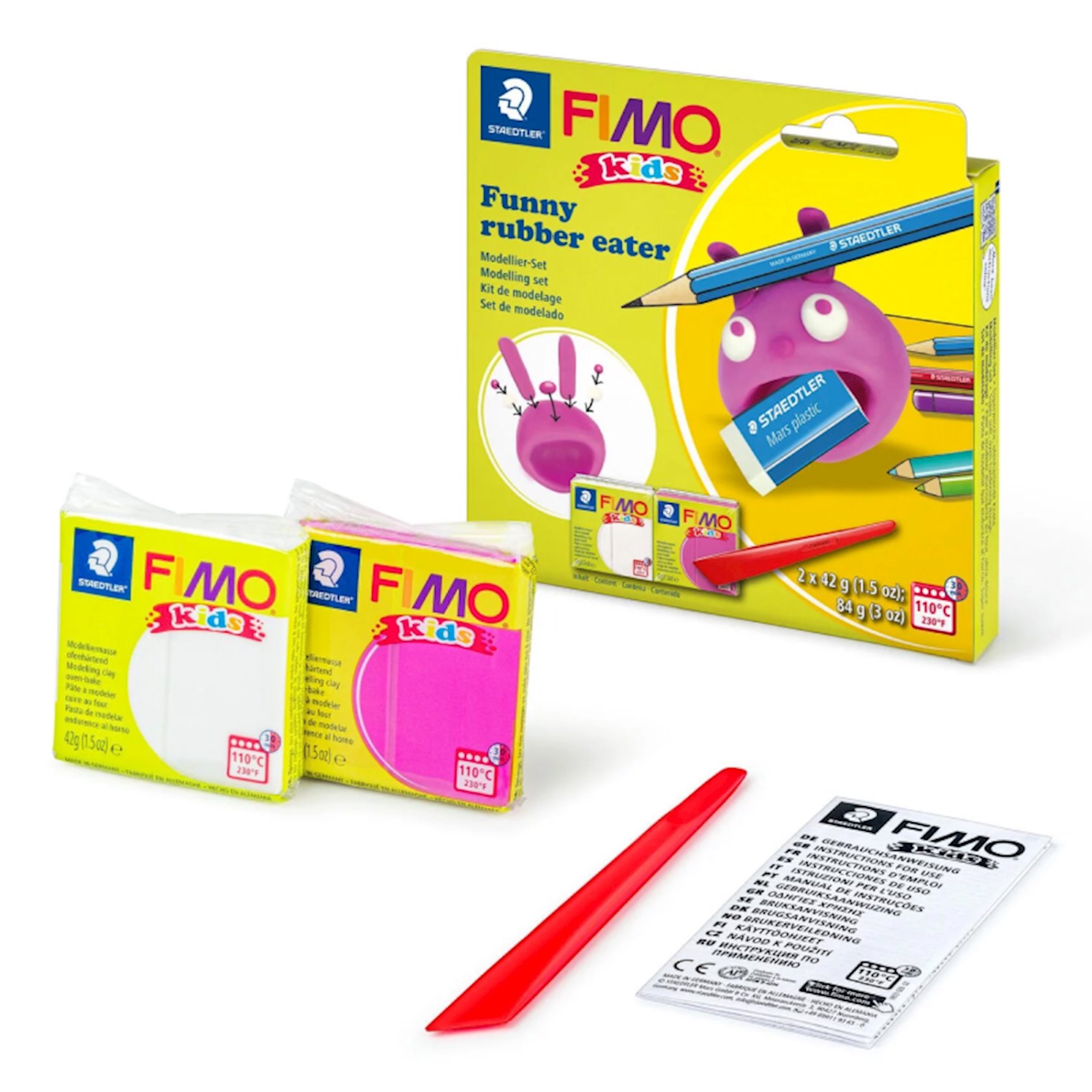 Набор полимерной глины Fimo Kids Funny Rubber Eater, 2х42 г, со стеком ...