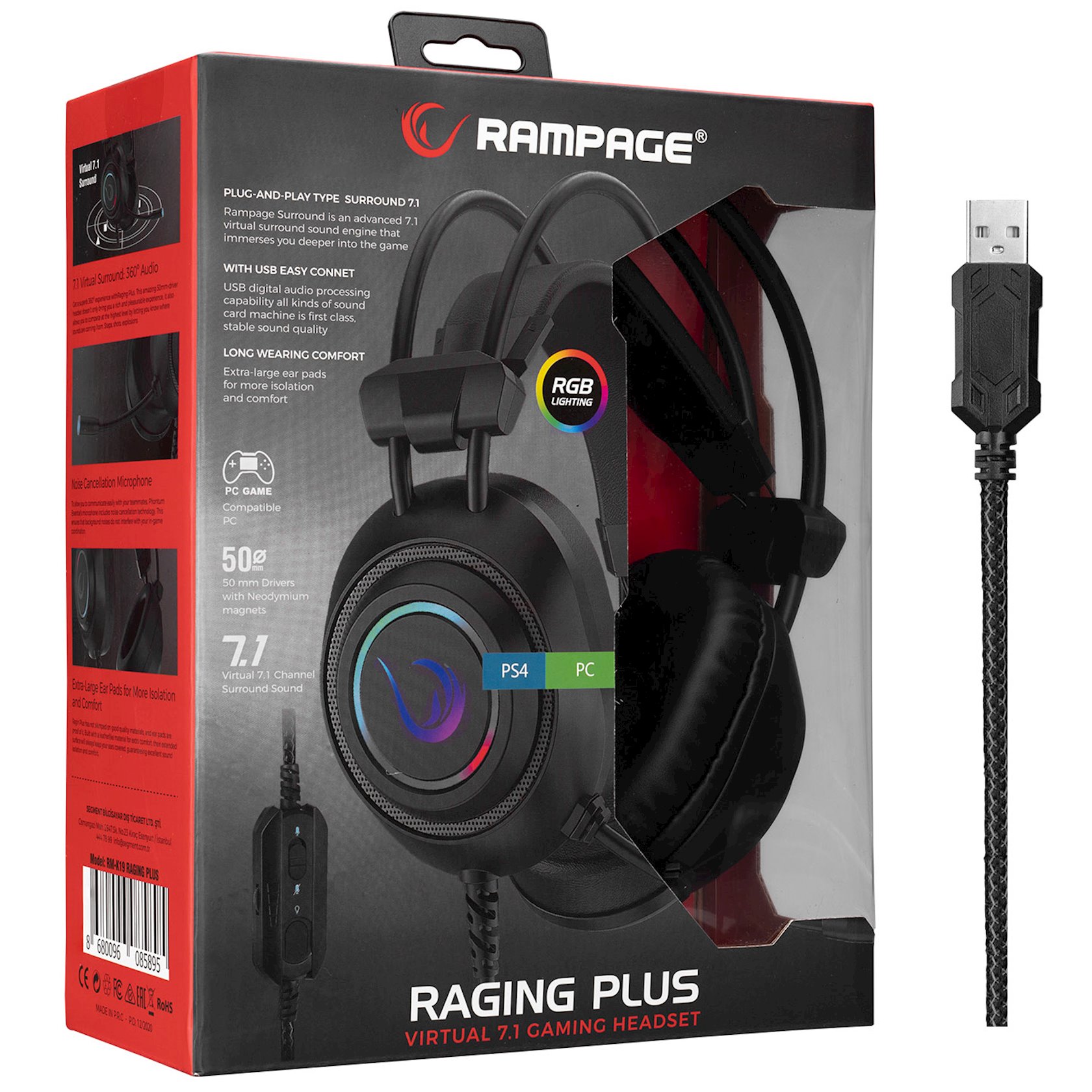 Qulaqlıq-qarnitur Rampage Raging Plus RM-K19 7.1 RGB Gaming Headset ...
