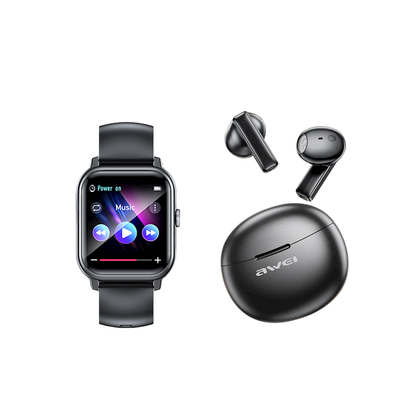 Комплект смарт часы и наушники Awei HE-1 TWS/Smart Watch 2in1 Black ...