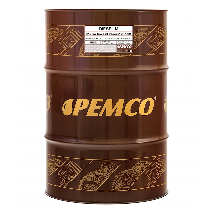 Mineral motor yağı Pemco Diesel M 15W-40, 208 L - Satışı | Mator Yaglari