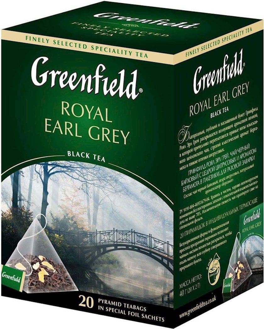 Qara səpələnən dəmləmə çayı Greenfield Royal Earl Grey, 20 ədəd ...