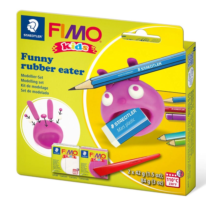 Набор полимерной глины Fimo Kids Funny Rubber Eater, 2х42 г, со стеком ...