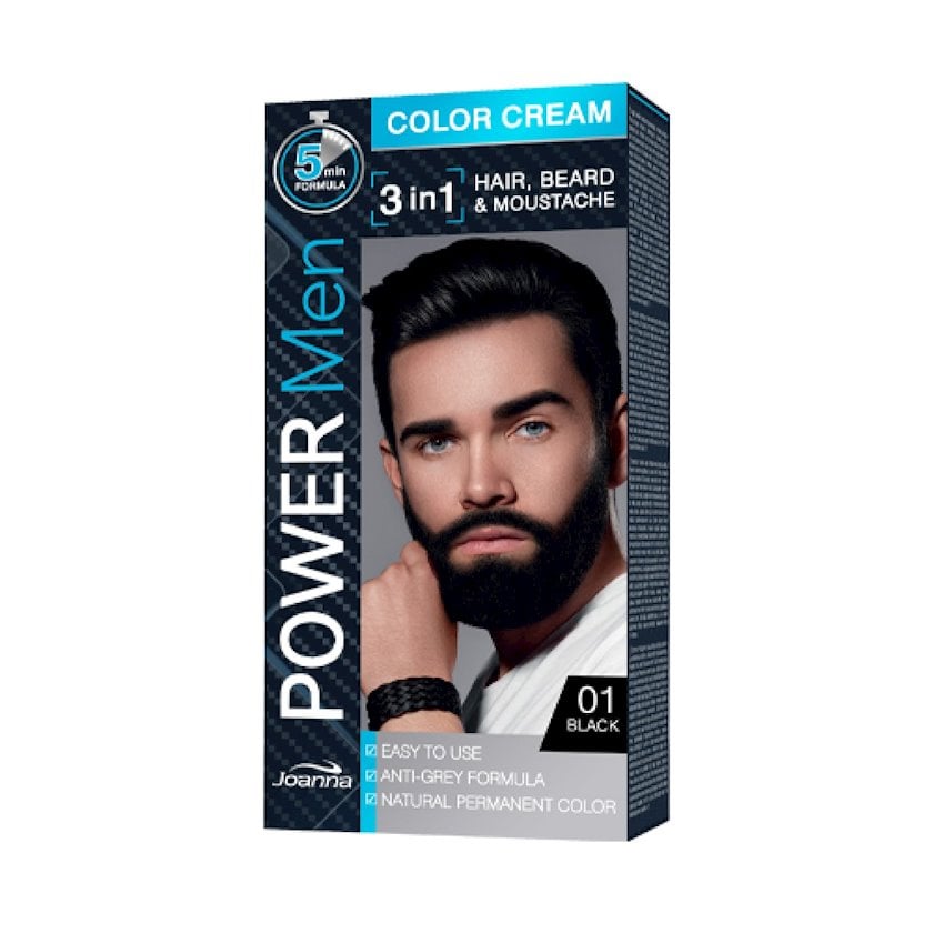 Краска для волос для мужчин Joanna Power Men Color Cream, 01 Черная, 60 ...