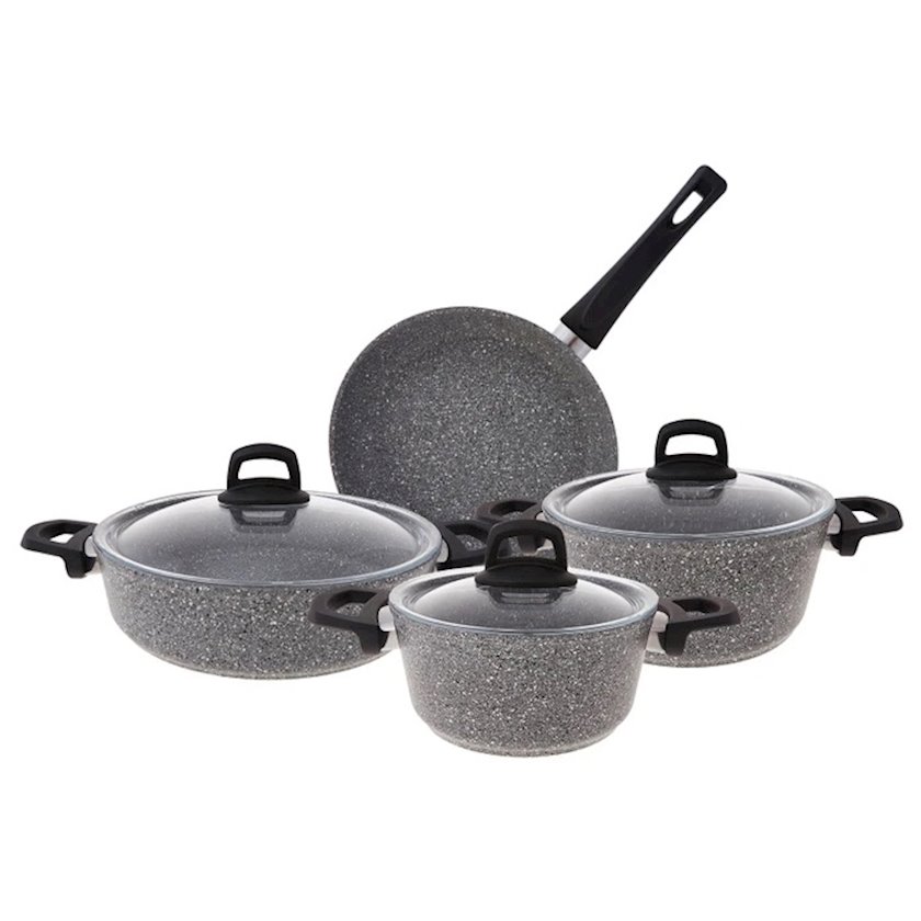 ᐈ Qab dəsti Emsan Premium qranit, boz, 7 ədəd, qapaqlı qazan 18 sm, 1.8 ...