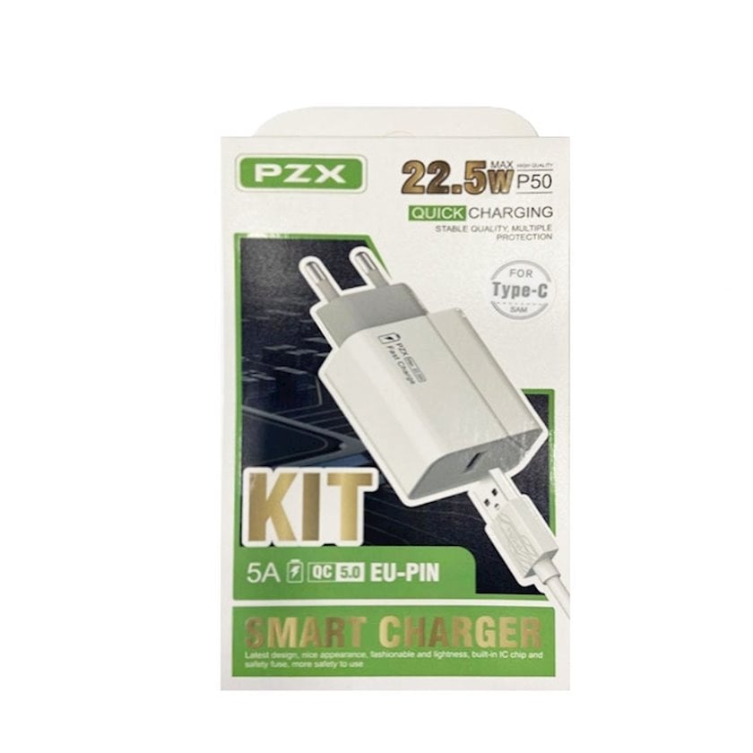 ᐈ Şəbəkə enerji toplama cihazı PZX P50 Charger with USB and Cable Type-C 22.5 W, Ağ - qiymeti və ...