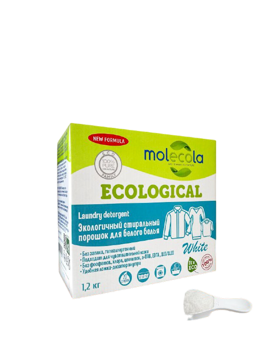 Yuyucu toz Molecola Ecological, ağ paltar üçün, 1.2 kq, 20 yuma ...