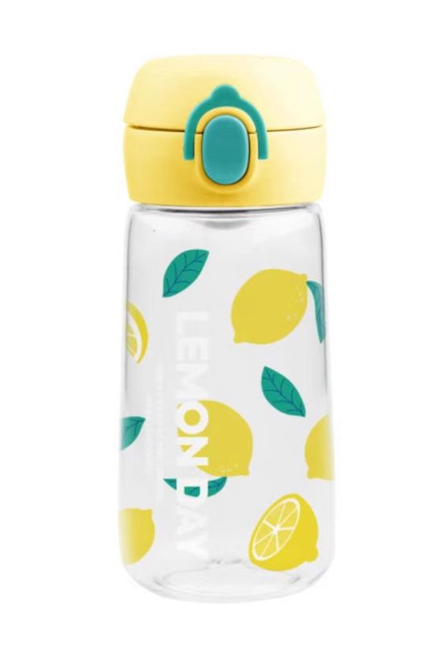 ᐈ Su şüşəsi Miniso Lemon Day Plastic Cool Water Bottle with One-Touch Flip Top Lid and Handle 0. ...