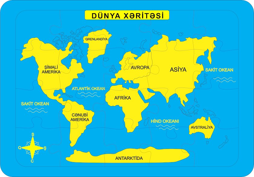 ᐈ Dünya xəritəsi, materiklər və okeanları öyrənmək üçün taxta pazl ...