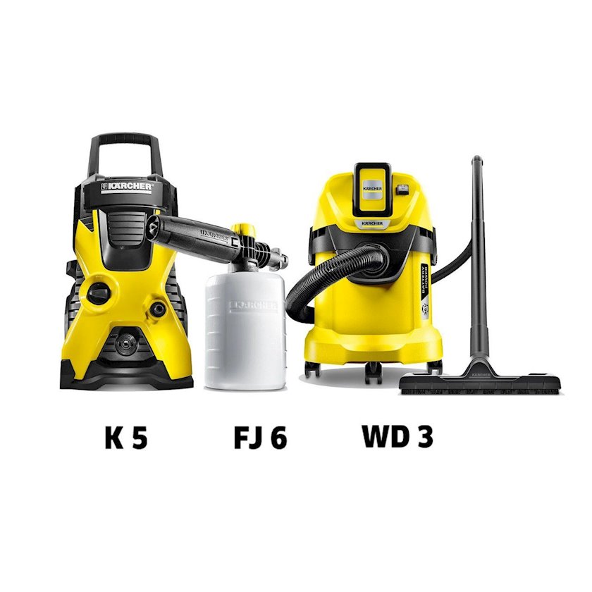 ᐈ Set: yüksək təzyiqli yuyucu maşın Karcher K 5 Basic, köpüklü taxma Karcher FJ6, akkumulyatorlu ...