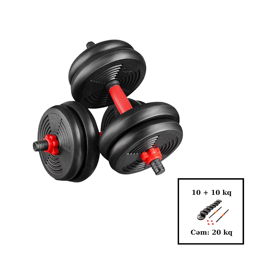Qantel dəsti Dumbell, plastik, qırmızı/qara, 10х10 kq - Qiymeti, Bakıda ...