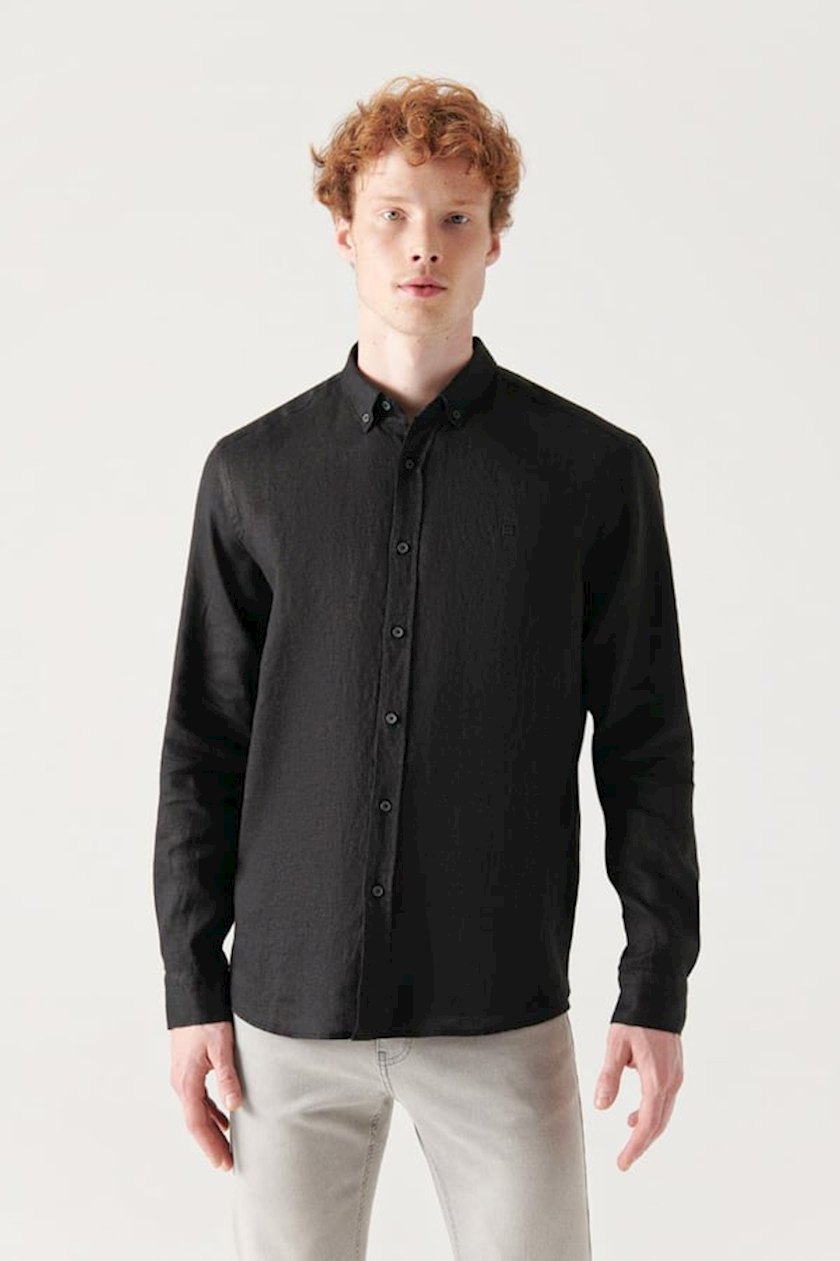 ᐈ Kişilər üçün uzunqol köynək AVVA B002191, qara, kətən, ölçü 3XL ...